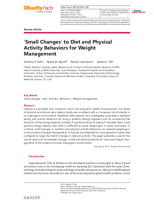 (PDF) ‘Small Changes' to Diet and Physical Activity Behaviors for ...