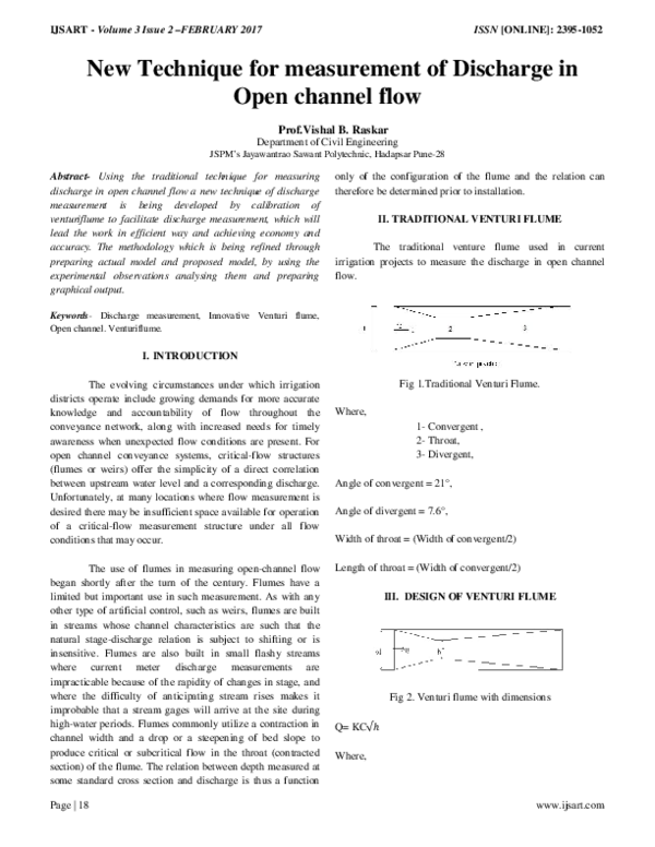 (PDF) New Technique for measurement of Discharge in Open channel flow