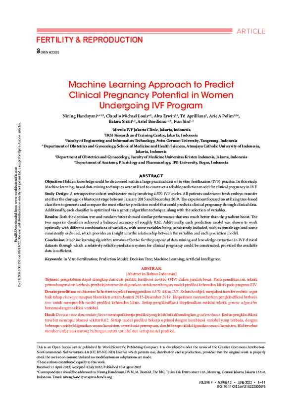 (PDF) Machine Learning Approach to Predict Clinical Pregnancy Potential in Women Undergoing IVF ...