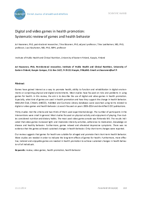 (PDF) Digital and video games in health promotion: Systematic review of ...