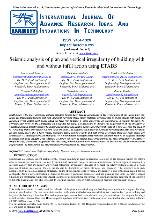 (PDF) Seismic analysis of plan and vertical irregularity of building ...
