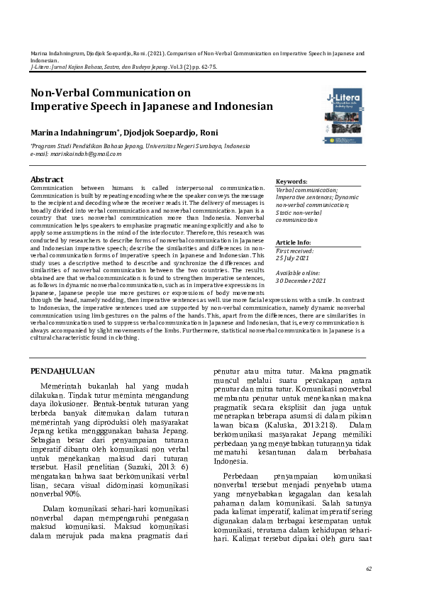 (PDF) Non-Verbal Communication on Imperative Speech in Japanese and Indonesian