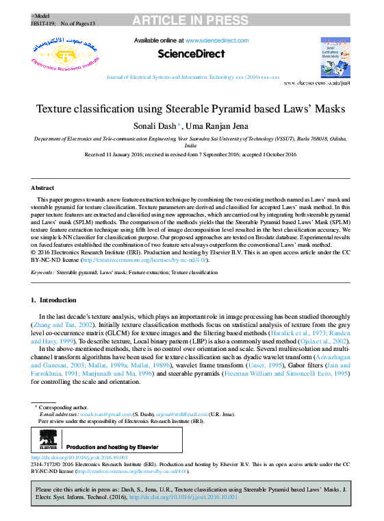 (PDF) Texture classification using Steerable Pyramid based Laws’ Masks