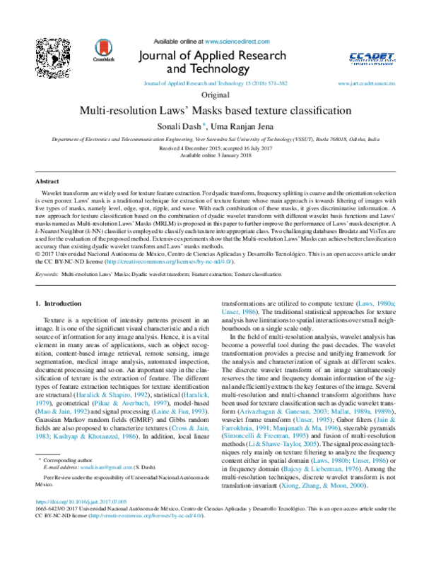 (PDF) Multi-resolution Laws’ Masks based texture classification