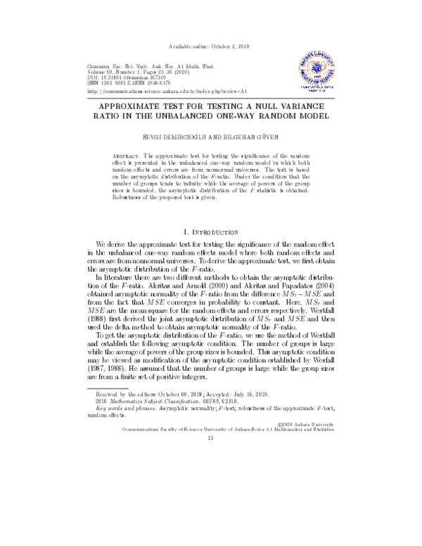 Approximate Test For Testing A Null Variance Ratio In The Unbalanced One Way Random Model