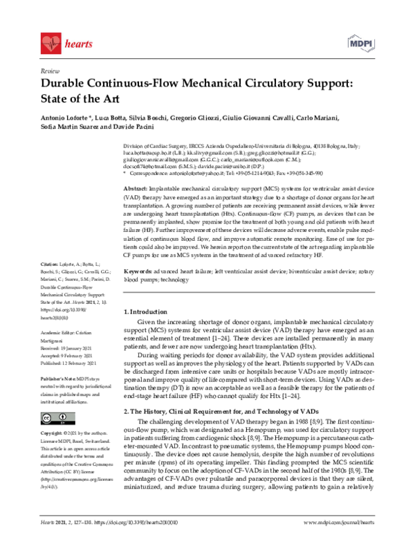 (PDF) Durable Continuous-Flow Mechanical Circulatory Support: State of ...