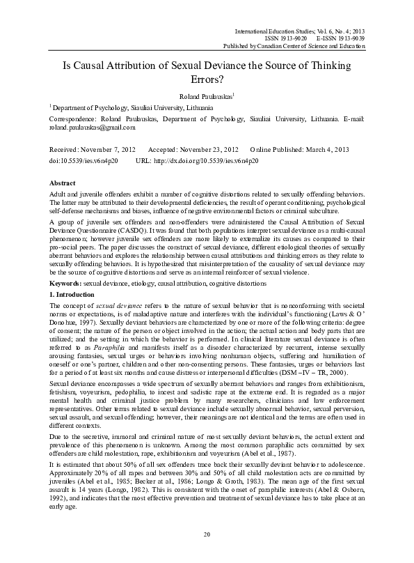 Pdf Is Causal Attribution Of Sexual Deviance The Source Of Thinking Errors