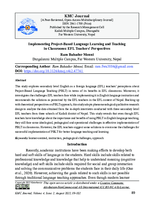 (PDF) Implementing Project-Based Language Learning and Teaching in ...