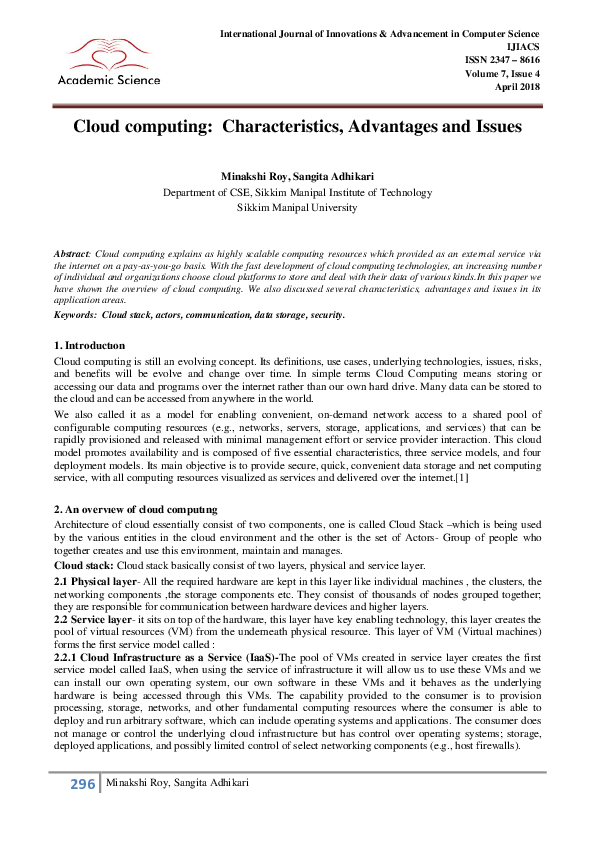 (PDF) Cloud computing: Characteristics, Advantages and Issues