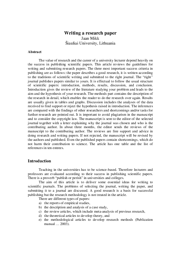 (PDF) Writing a research paper