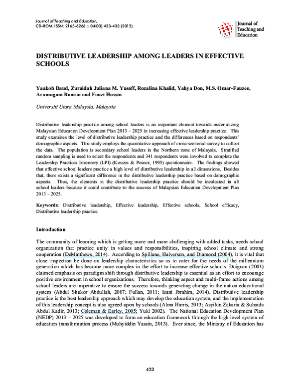 (PDF) Distributive leadership among leaders in effective schools