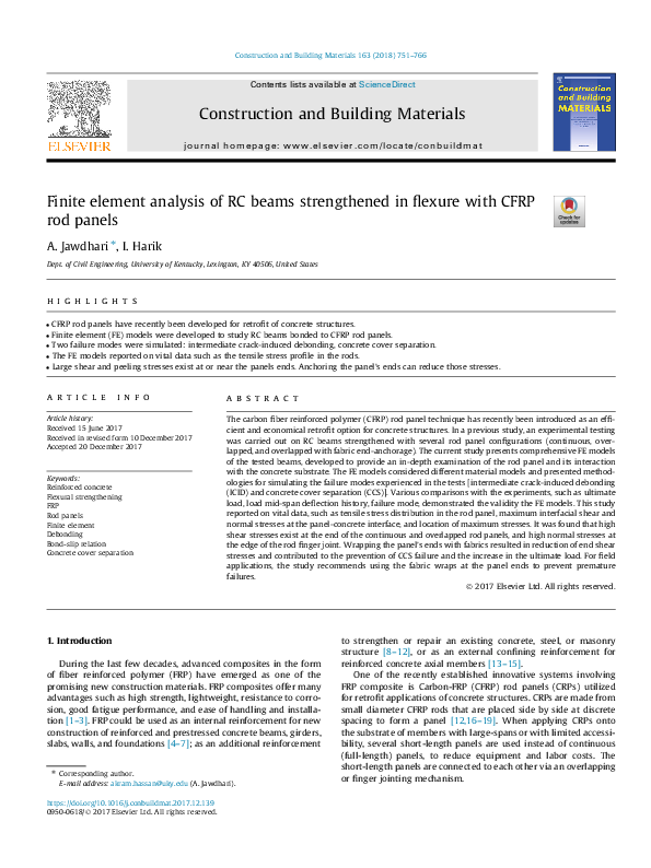 (PDF) Finite element analysis of RC beams strengthened in flexure with CFRP rod panels