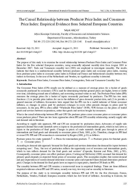 (PDF) The Causal Relationship between Producer Price Index and Consumer ...