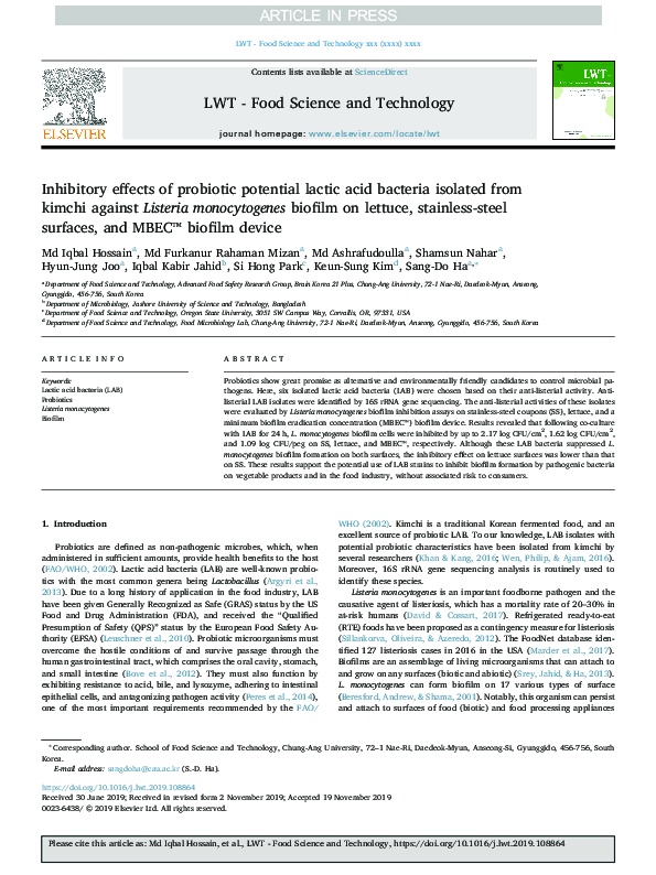 (PDF) Inhibitory effects of probiotic potential lactic acid bacteria ...