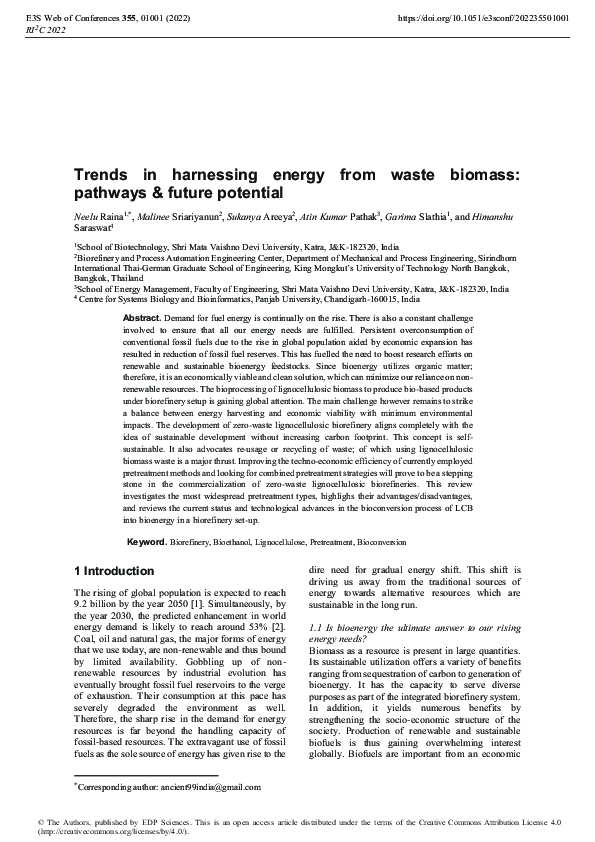 (PDF) Trends in harnessing energy from waste biomass: pathways & future ...