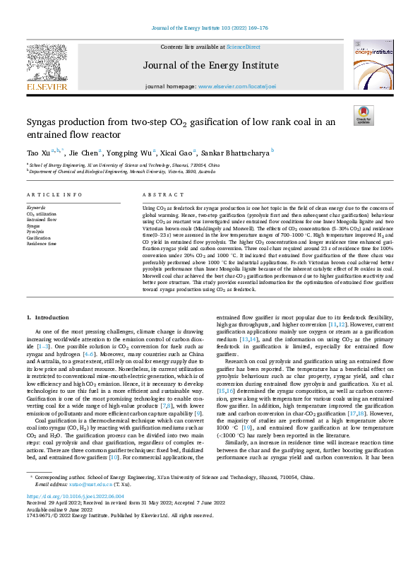 (PDF) Syngas production from two-step CO2 gasification of low rank coal ...