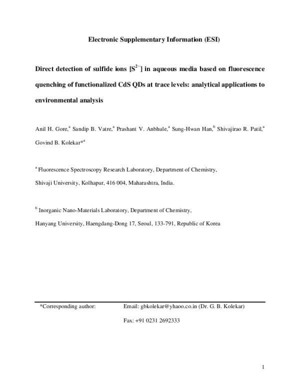 (PDF) Direct detection of sulfide ions [S2−] in aqueous media based on ...