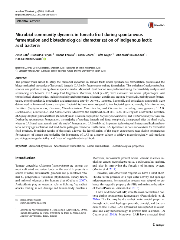 (PDF) Microbial community dynamic in tomato fruit during spontaneous ...