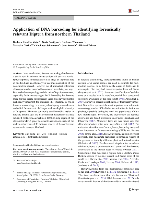 (PDF) Application of DNA barcoding for identifying forensically ...
