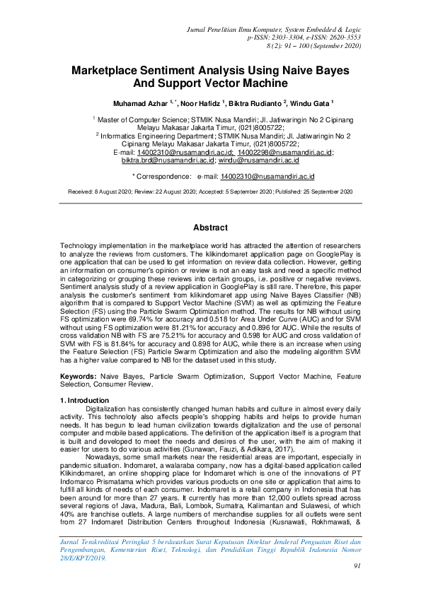 (PDF) Sentiment Analysis of Klik Indomaret Reviews