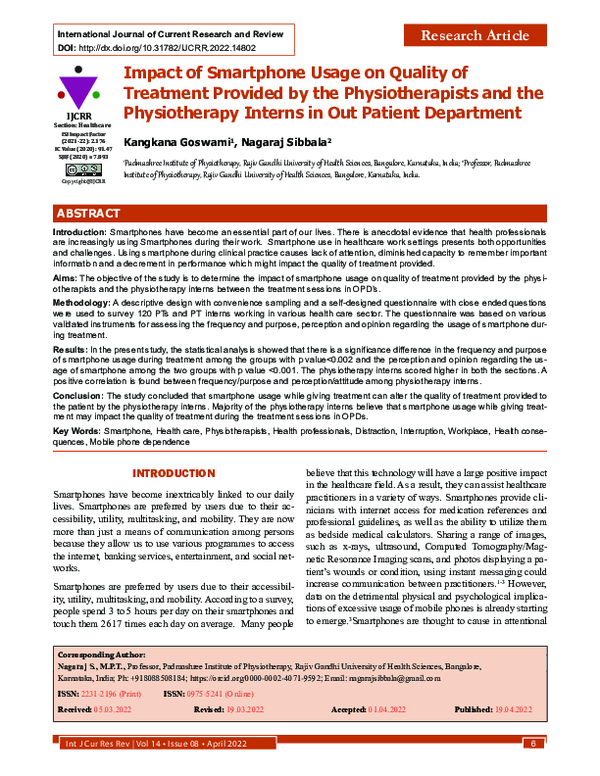 (PDF) Impact of Smartphone Usage on Quality of Treatment Provided by ...