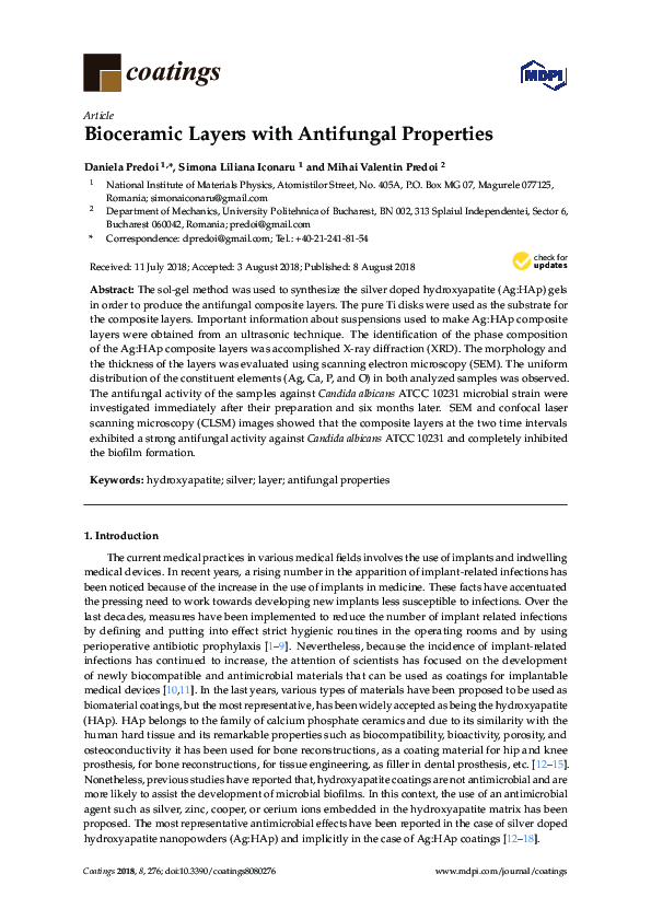 (PDF) Bioceramic Layers with Antifungal Properties