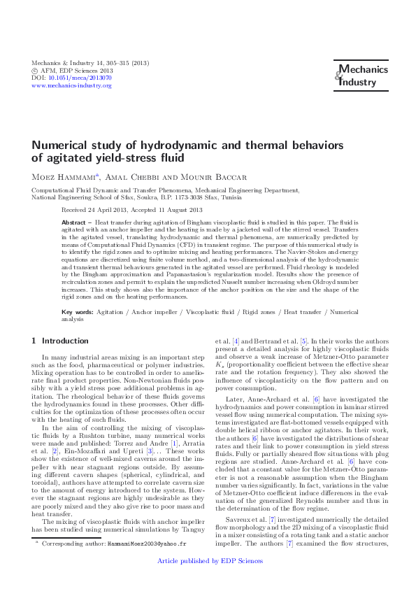(PDF) Numerical study of hydrodynamic and thermal behaviors of agitated ...