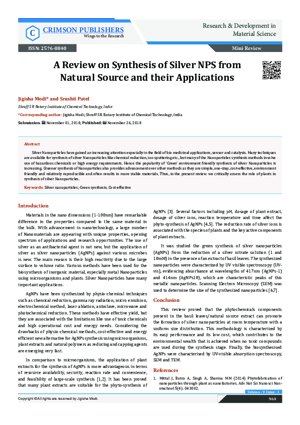 (PDF) A Review on Synthesis of Silver NPS from Natural Source and their ...