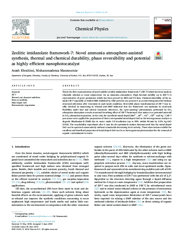 (PDF) Zeolitic imidazolate framework-7: Novel ammonia atmosphere ...