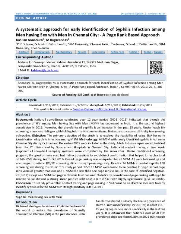 Pdf A Systematic Approach For Early Identification Of Syphilis