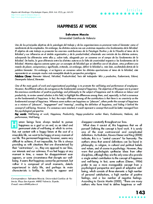 (PDF) Happiness at Work