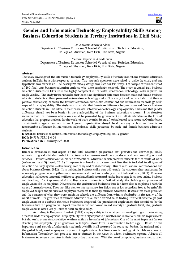 (PDF) Gender and Information Technology Employability Skills Among ...