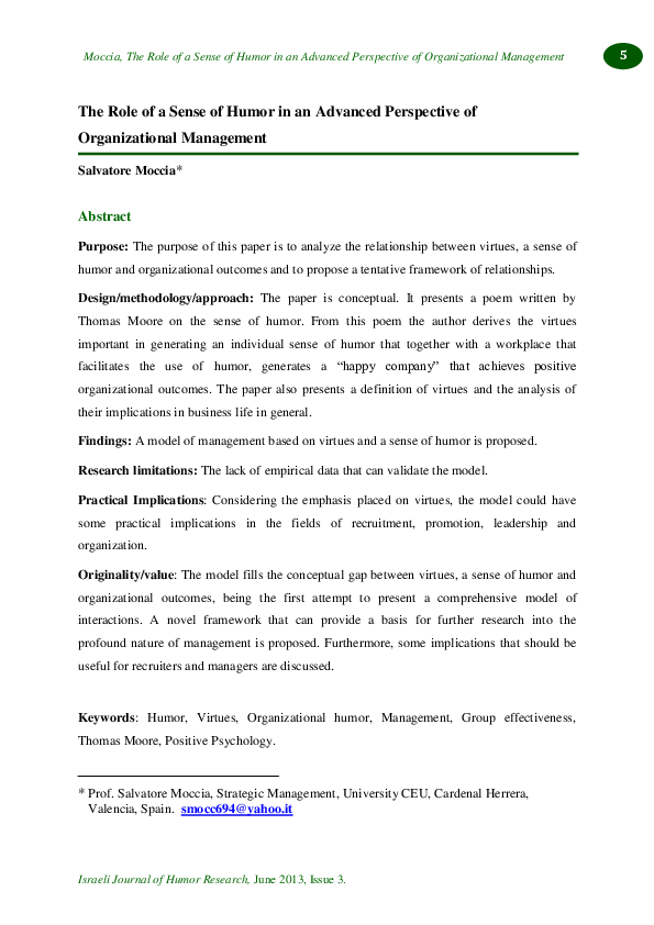 (PDF) The Role of a Sense of Humor in an Advanced Perspective of ...