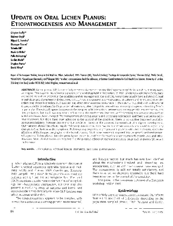 (PDF) Update On Oral Lichen Planus: Etiopathogenesis and Management | Palle Holmstrup - Academia.edu