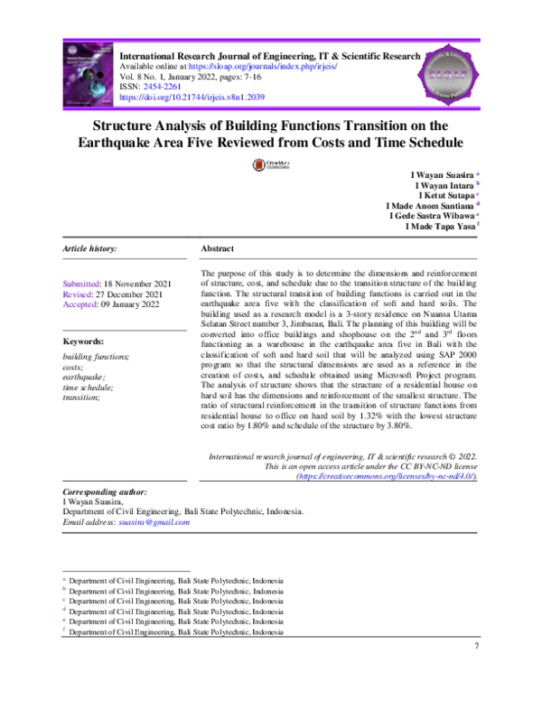 (PDF) Structure analysis of building functions transition on the earthquake area five reviewed ...
