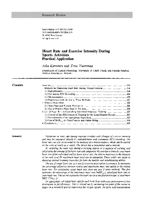(PDF) Heart Rate and Exercise Intensity During Sports Activities
