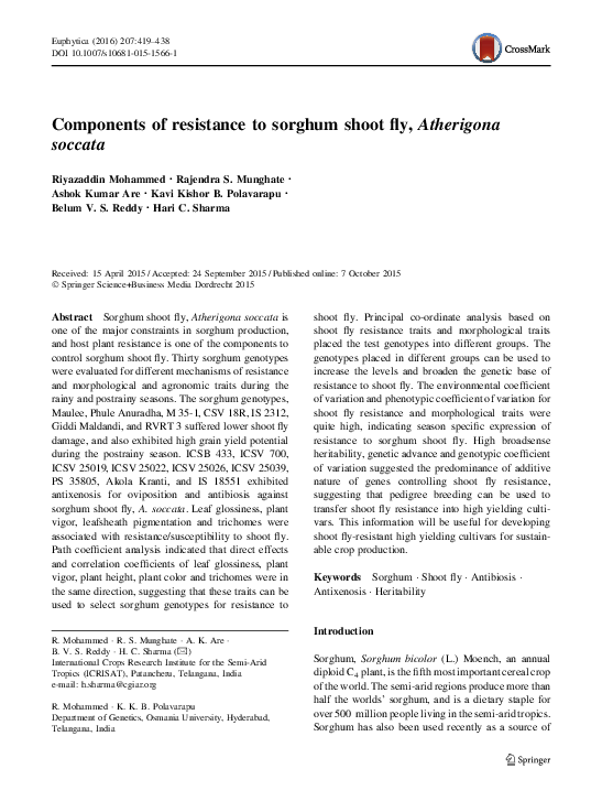 (PDF) Components of resistance to sorghum shoot fly, Atherigona soccata