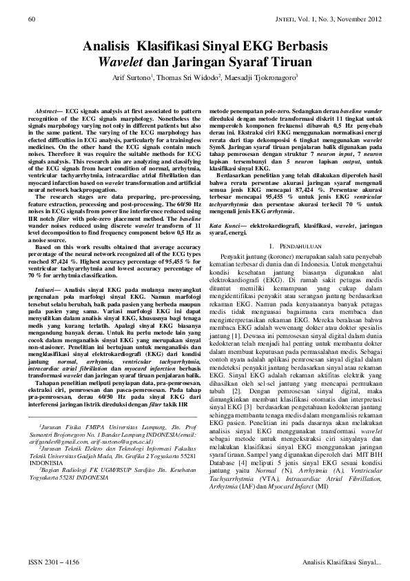 (PDF) Analisis Klasifikasi Sinyal EKG Berbasis Wavelet dan Jaringan ...