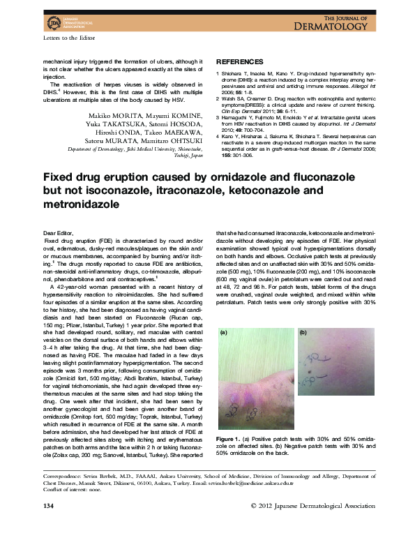 (PDF) Fixed drug eruption caused by ornidazole and fluconazole but not ...