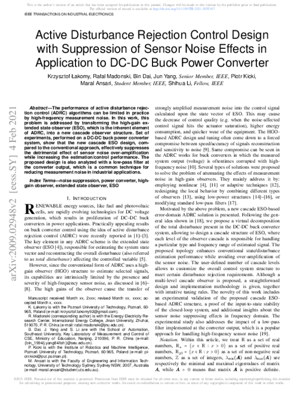 (PDF) Active Disturbance Rejection Control Design With Suppression of ...