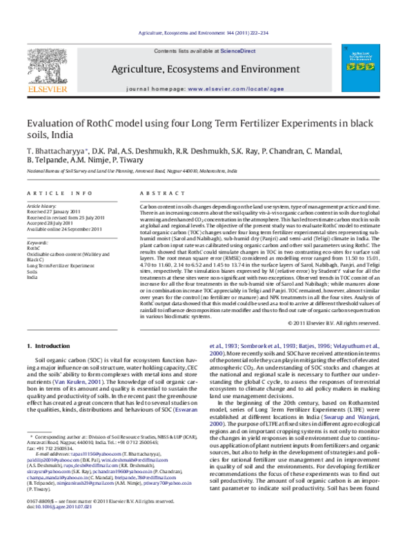 (PDF) Evaluation of RothC model using four Long Term Fertilizer ...