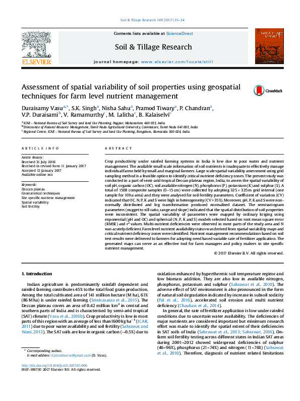 (PDF) Assessment of spatial variability of soil properties using geospatial techniques for farm ...