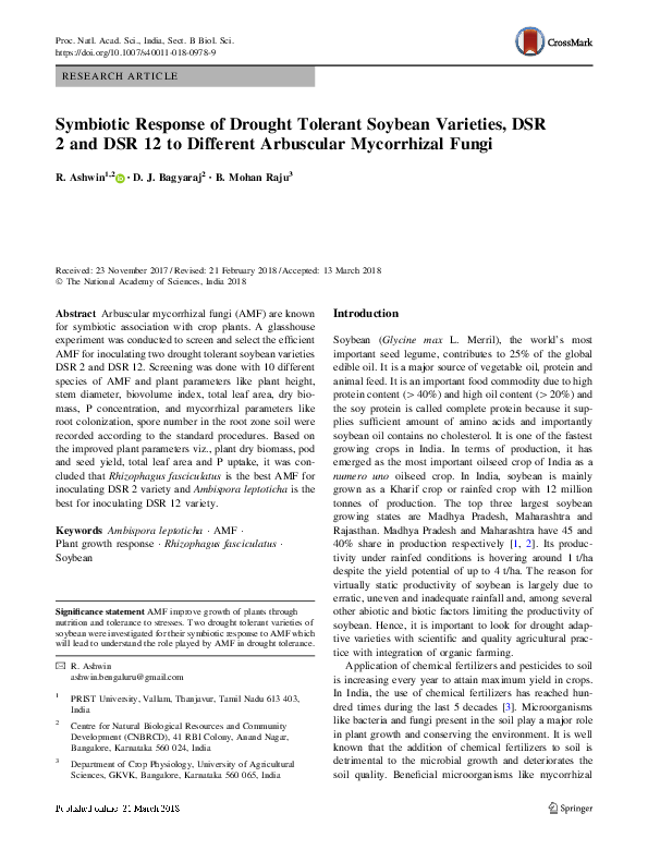 (PDF) Symbiotic Response of Drought Tolerant Soybean Varieties, DSR 2 and DSR 12 to Different ...