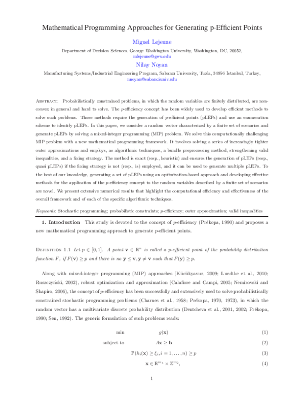 (PDF) Generating p-Efficient Points via MIP Techniques