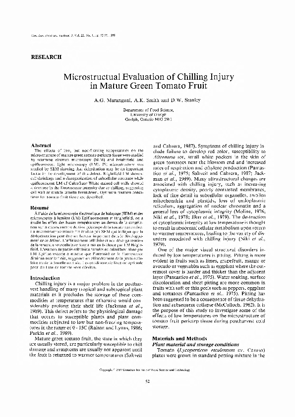 (PDF) Microstructual Evaluation of Chilling Injury in Mature Green ...