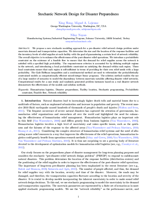 (PDF) Stochastic network design for disaster preparedness