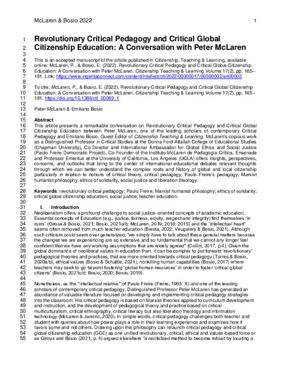 (PDF) Revolutionary critical pedagogy and critical global citizenship ...