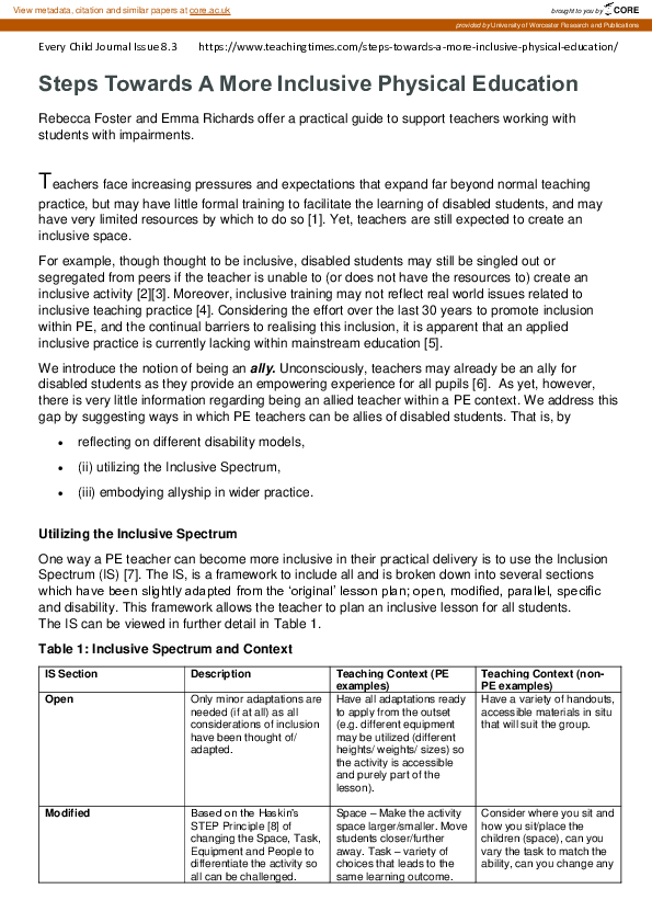 (PDF) Steps Towards A More Inclusive Physical Education