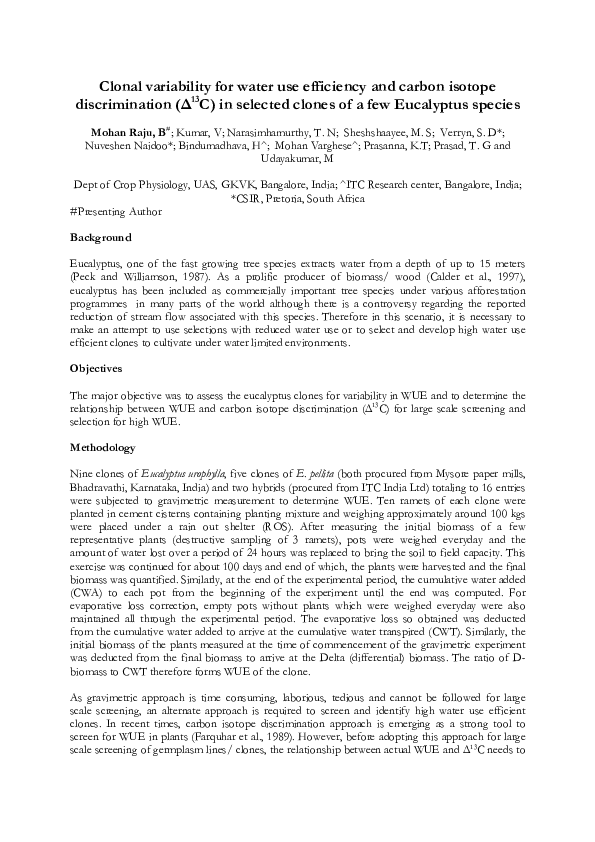 (PDF) Clonal variability for water use efficiency and carbon isotope ...
