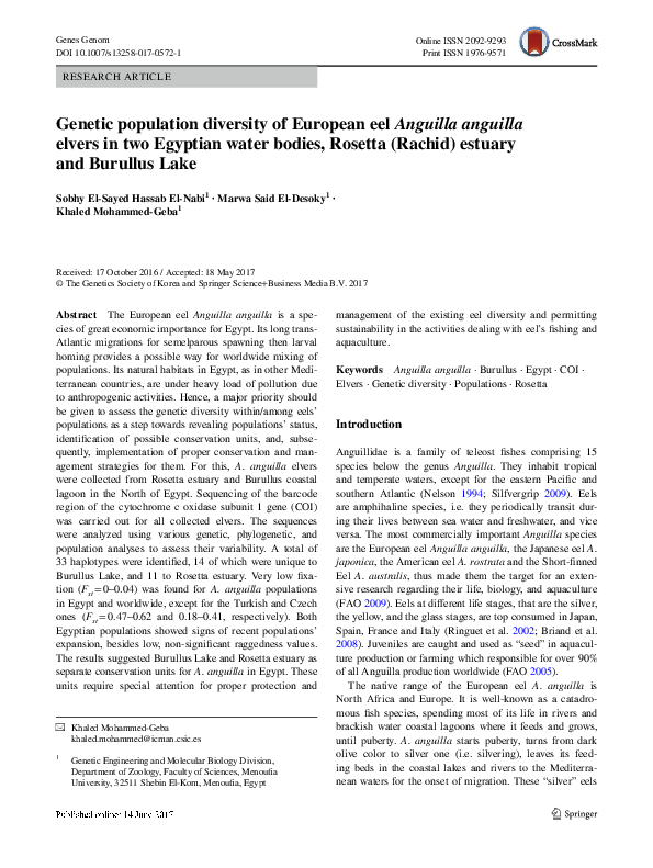(PDF) Genetic population diversity of European eel Anguilla anguilla ...